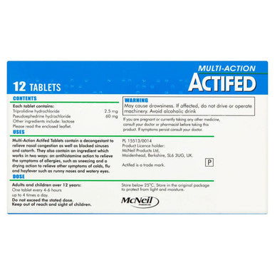 Actifed Multi-Action 12 Tablets | LloydsPharmacy