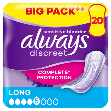 Always Discreet Incontinence Pads Women Long 20 Pads | LloydsPharmacy