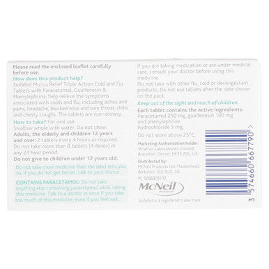 Sudafed Mucus Relief Triple Action Cold and Flu 16 Tablets | LloydsPharmacy